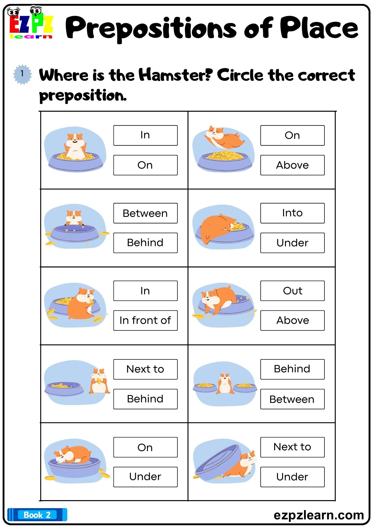 Prepositions of Place Circle the Correct Preposition Bk2 Grammar Worksheet Printable pdf ...